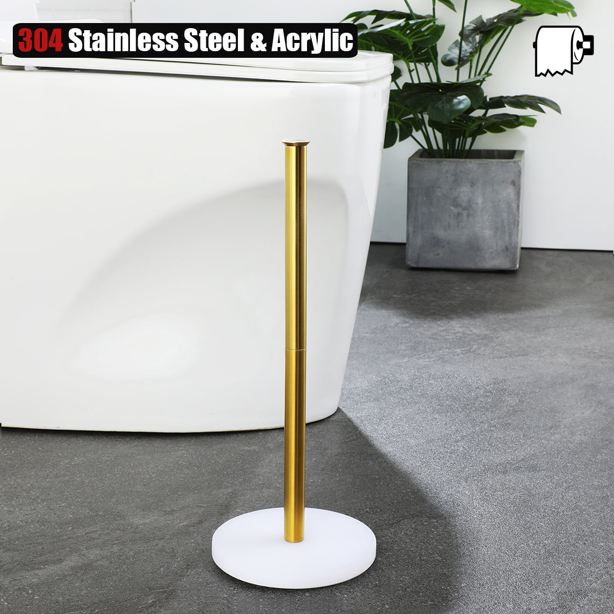 Sticky Push Up Bra Free Standing Toilet Paper Holder - Gold Stainless ...